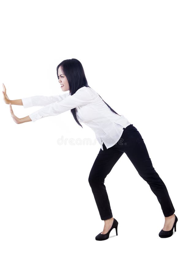 Businesswoman Push Something on Copyspace Stock Image - Image of ...