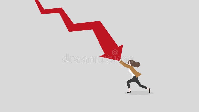 A Businesswoman Pushes Decrease Business Chart Diagram Stock Vector ...