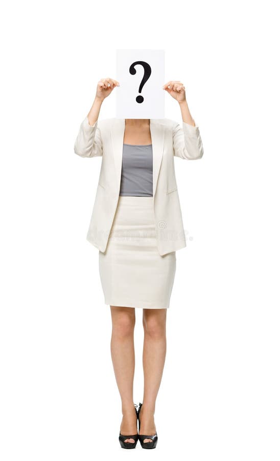 Female Manager with Question Mark in Front of Face Stock Image - Image ...