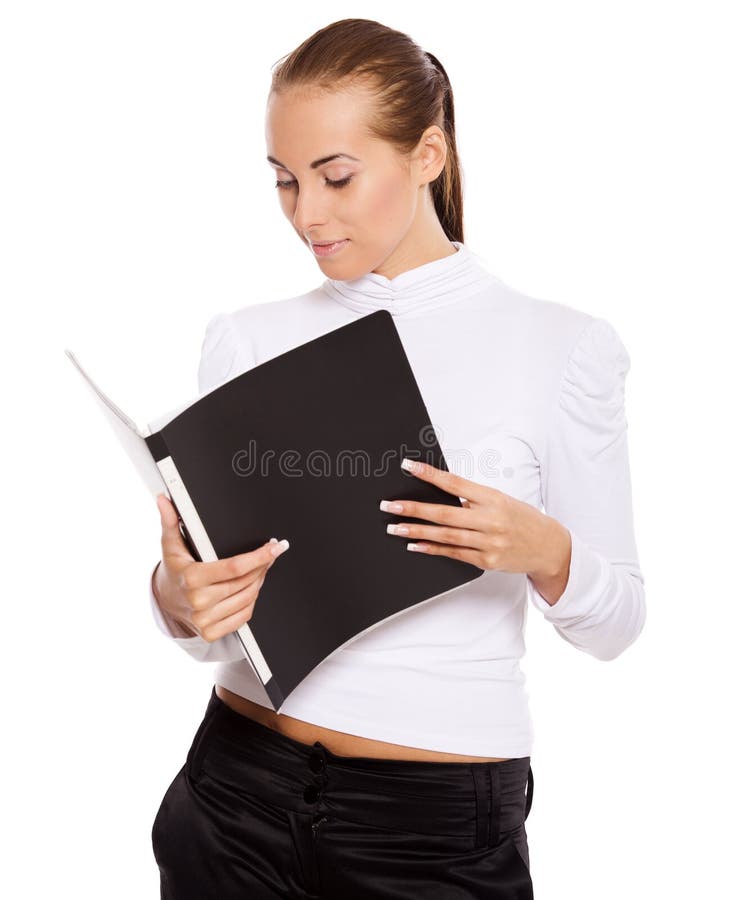 Secretary reading file stock photo. Image of modern, ethnicity - 98749062
