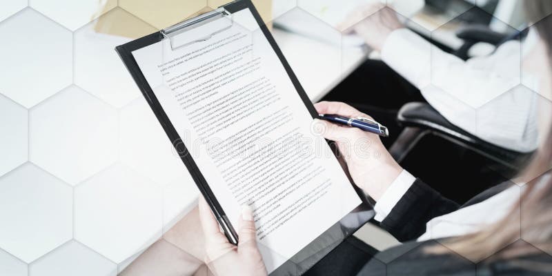 Businesswoman Reading a Document, Geometric Pattern Stock Illustration ...