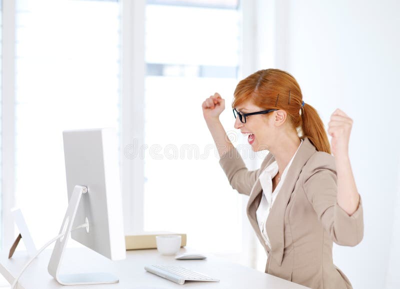 Businesswoman Rejoiced in Her Office Stock Photo - Image of occupation ...