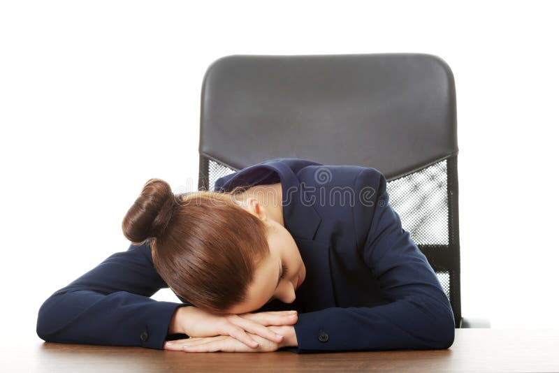 Businesswoman Resting at the Desk in Office Stock Image - Image of head ...