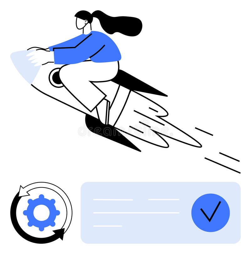 Businesswoman Riding a Rocket for Startup Success with Process ...
