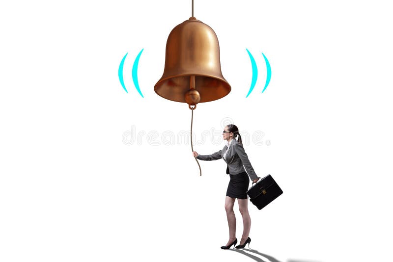 Businesswoman Ringing the Bell in Case of Danger Stock Photo - Image of ...