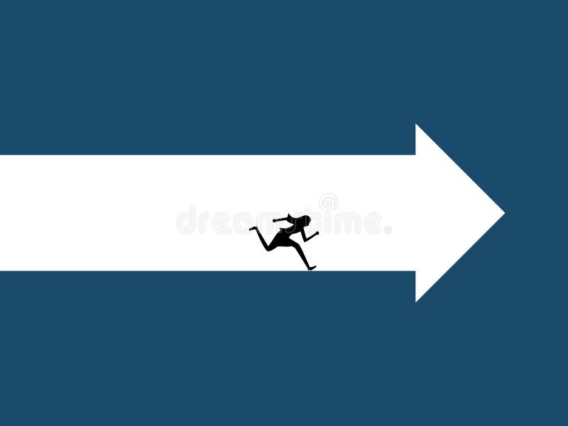 Businesswoman Running in a Cave with Arrows Leading the Way. Business ...