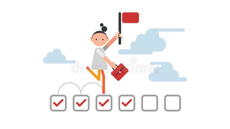 Businesswoman Running on Checklist To Progress To Target Stock Vector ...