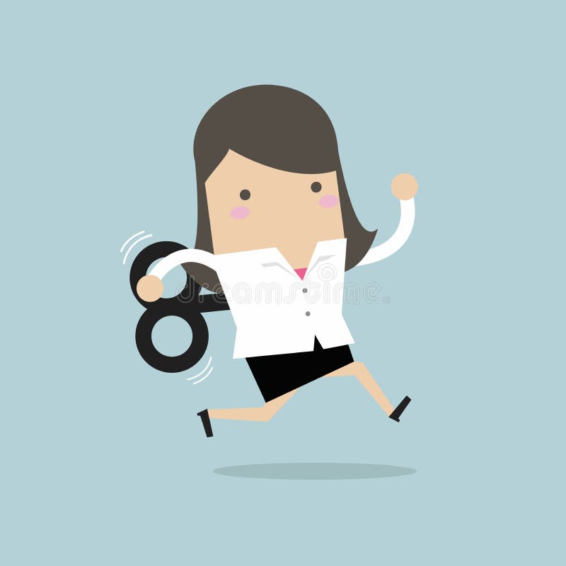 Businesswoman Running with Wind-up Key. Stock Vector - Illustration of ...