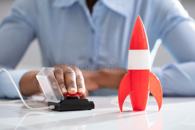 Businesswoman`s Hand Launching Rocket Stock Photo - Image of grow ...