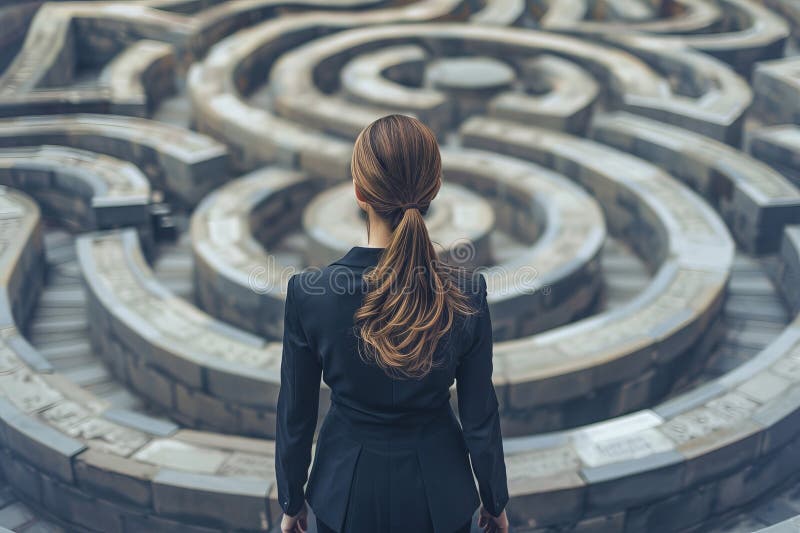 Businesswoman Seeking Solution in a Maze, Problems and Solutions ...