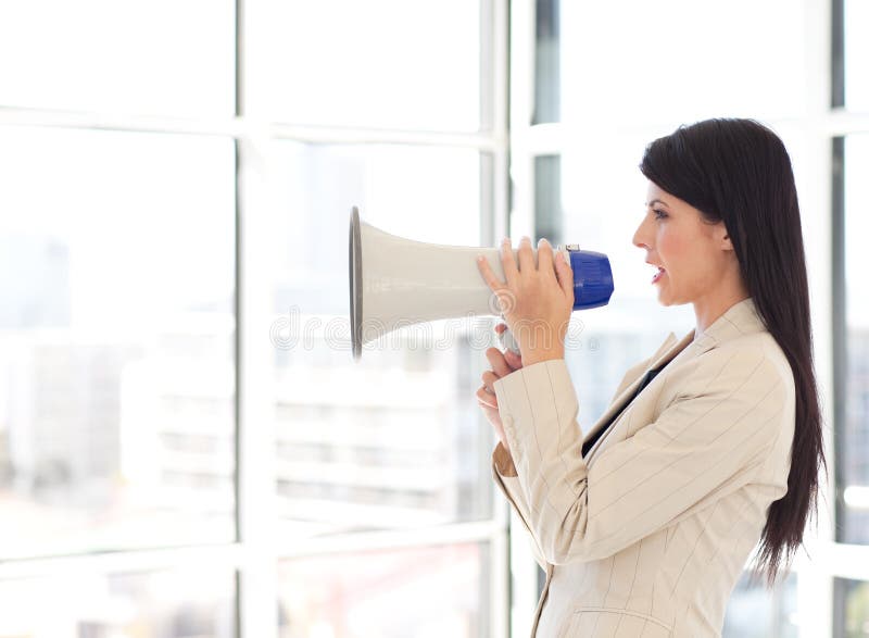 Businesswoman Shouting in a Megaphone Stock Image - Image of ...