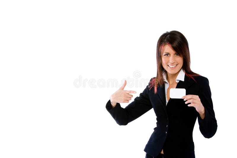 Businesswoman Shoving a Card Pointing it Stock Photo - Image of career ...