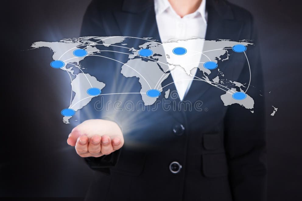 Businesswoman Showing Connected World Map Stock Photo - Image of ...