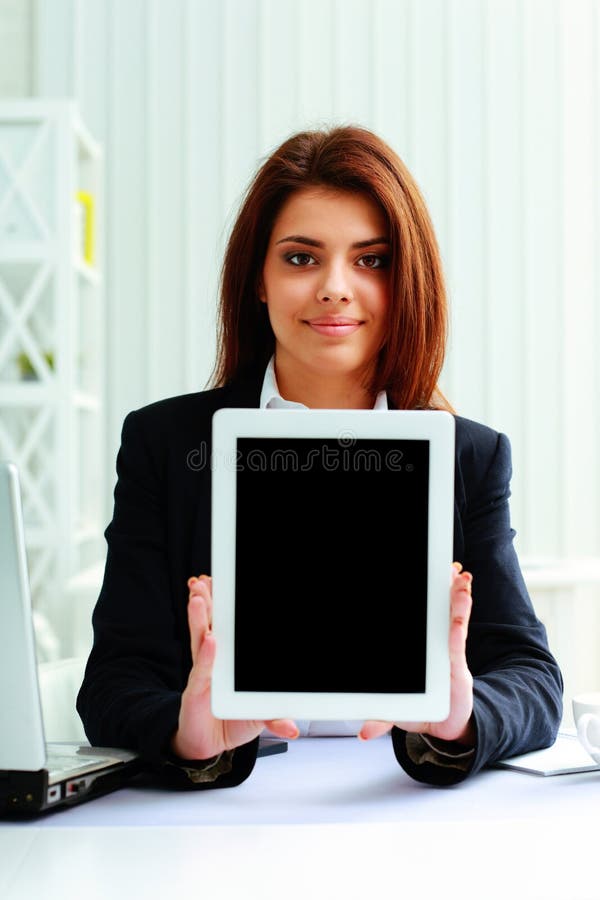 Business Woman Showing Tablet Computer Vertically Stock Image - Image ...