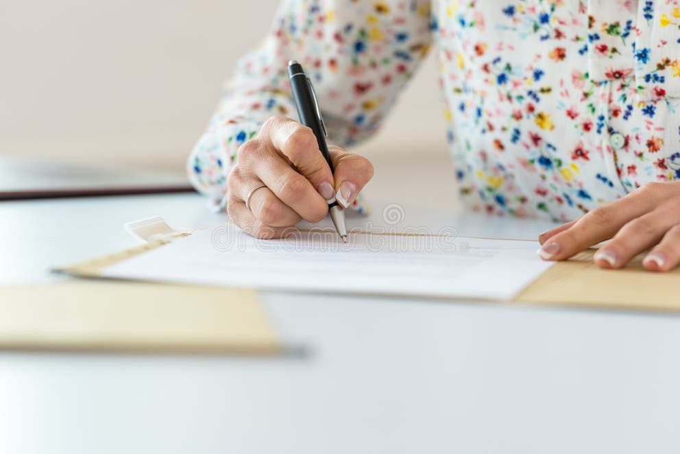 Businesswoman Signing Document Stock Photo - Image of membership ...