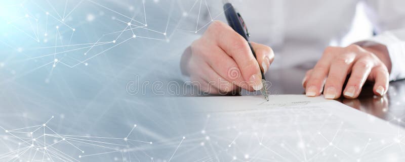 Businesswoman Signing a Document; Panoramic Banner Stock Photo - Image ...