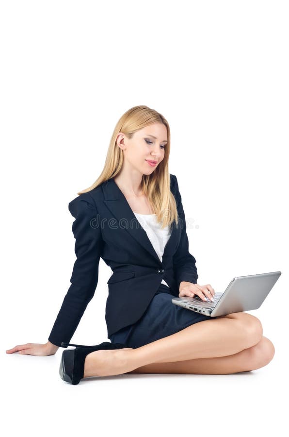 Businesswoman Sitting on Floor Stock Photo - Image of netbook, computer ...