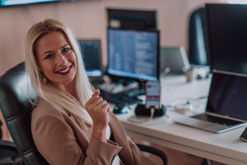 A Businesswoman Sitting in a Programmer S Office Surrounded by ...