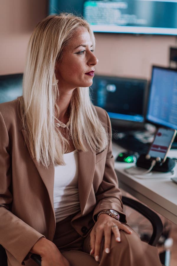 A Businesswoman Sitting in a Programmer S Office Surrounded by ...