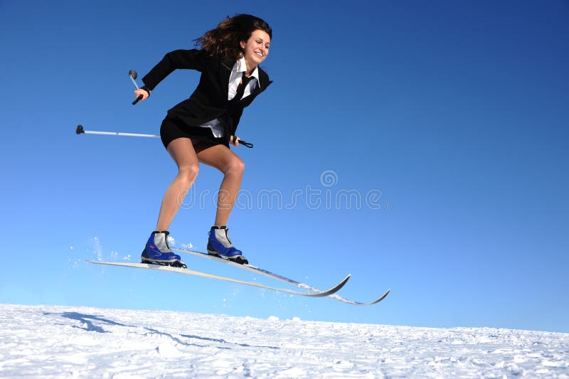 Businesswoman on ski stock image. Image of flying, caucasian - 14193353