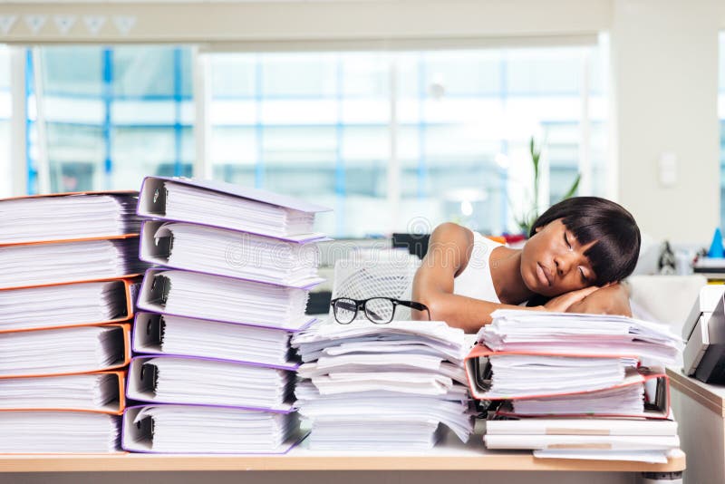Businesswoman Sleeping on the Papers in Office Stock Photo - Image of ...