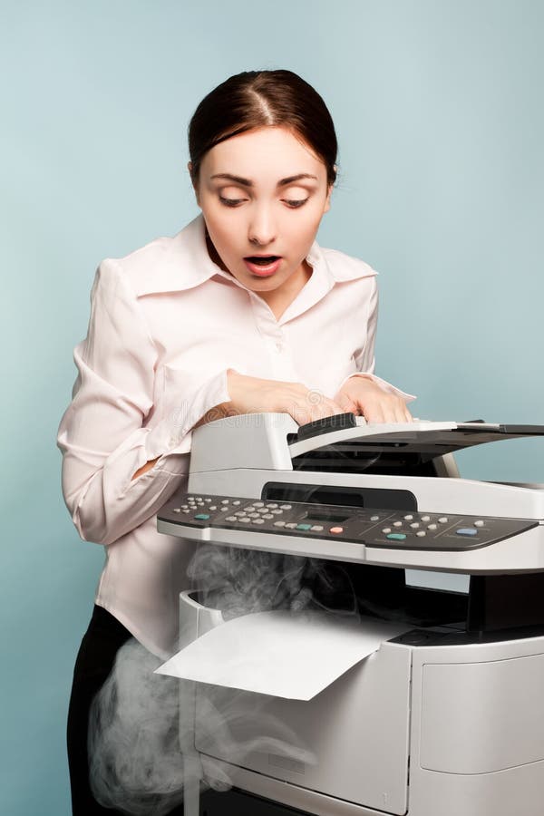 Businesswoman with Smoking Copier Stock Photo - Image of fright, lips ...