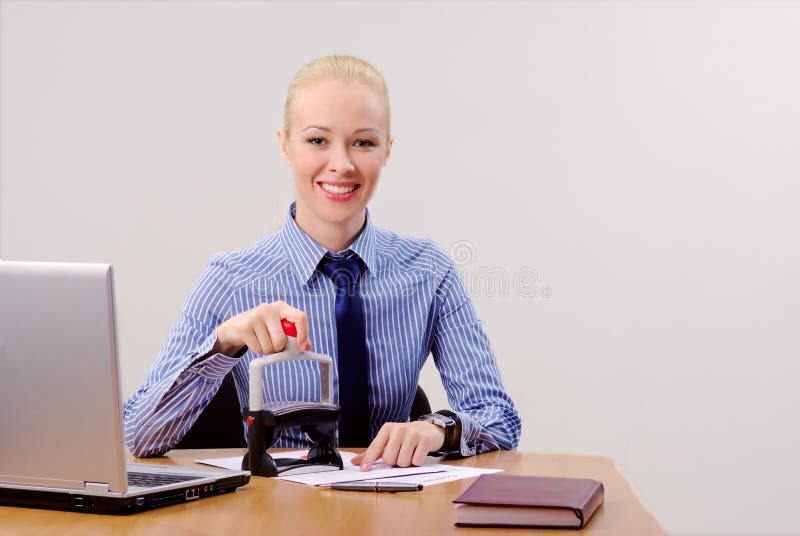 Businesswoman Stamping Documents Stock Photo - Image of business ...