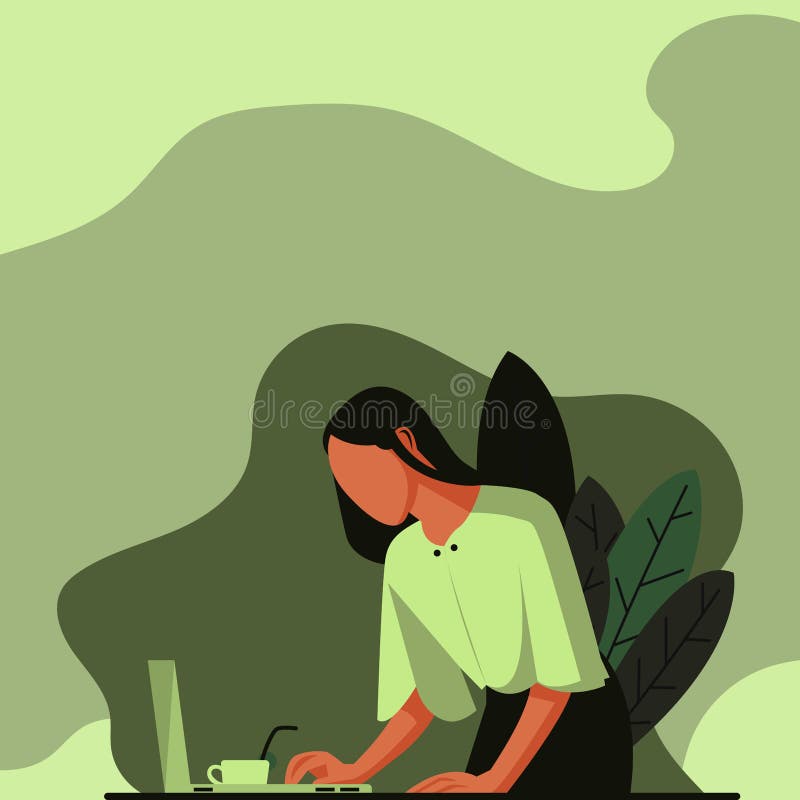 Businesswoman Standing Drawing Using Laptop Placed on Top of Table ...