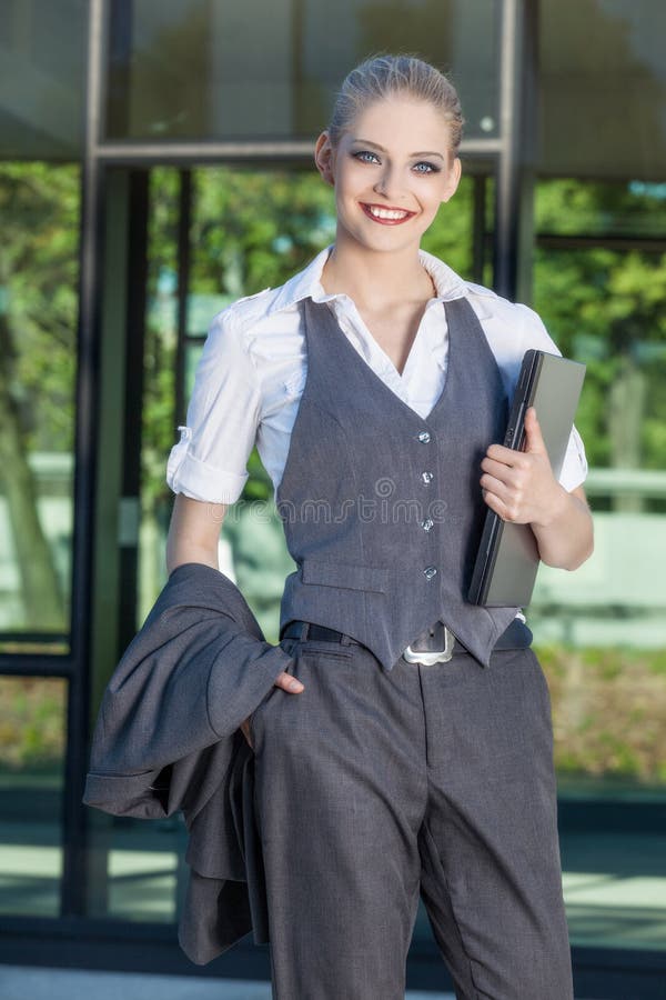 Businesswoman Standing at Front of Office Building Stock Photo - Image ...