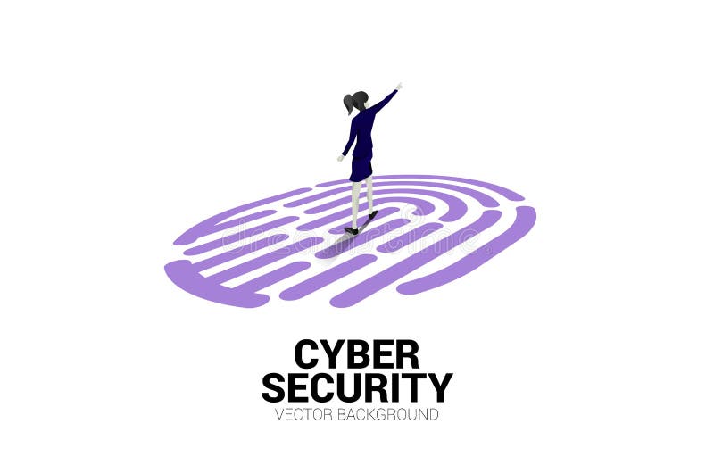 Businesswoman Standing and Point Forward on Finger Scan Icon. Stock ...