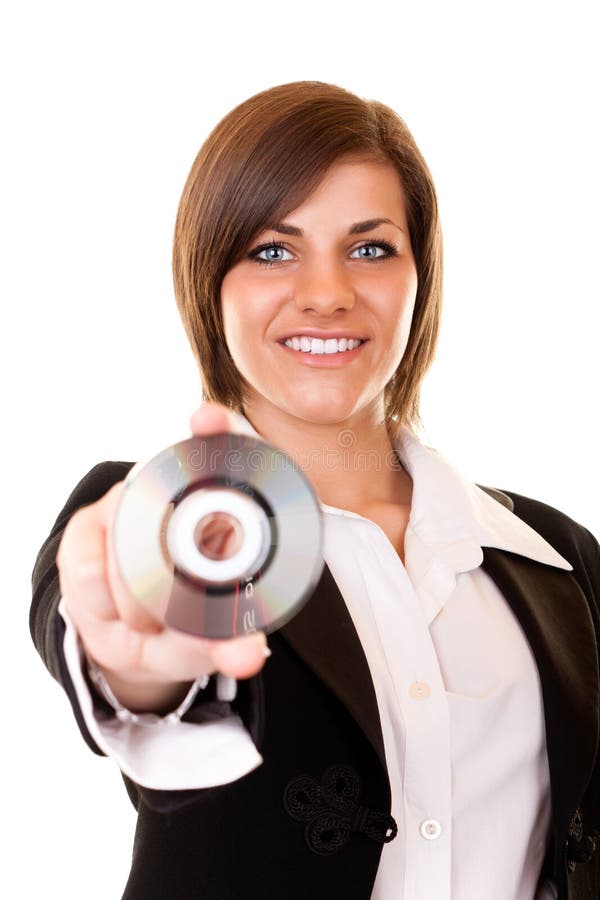 Businesswoman in Suit Holding Cd Stock Photo - Image of multimedia ...