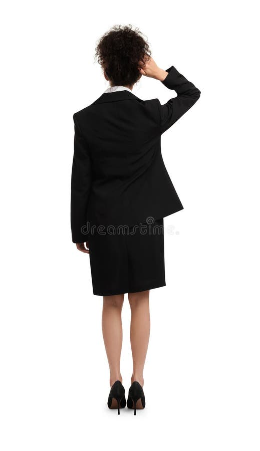Businesswoman in Suit on White Background, Back View Stock Photo ...