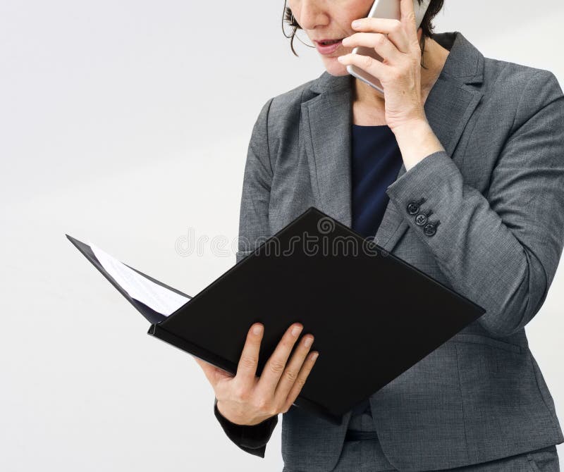 Businesswoman Talking Using Phone Working Busy Stock Image - Image of ...