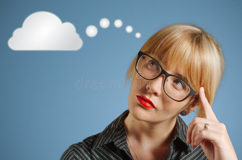 Businesswoman Thinking Cloud Or Computing Stock Image - Image of data ...