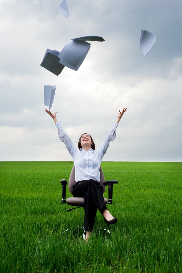 Businesswoman Throwing Away Documents at the Field Stock Image - Image ...