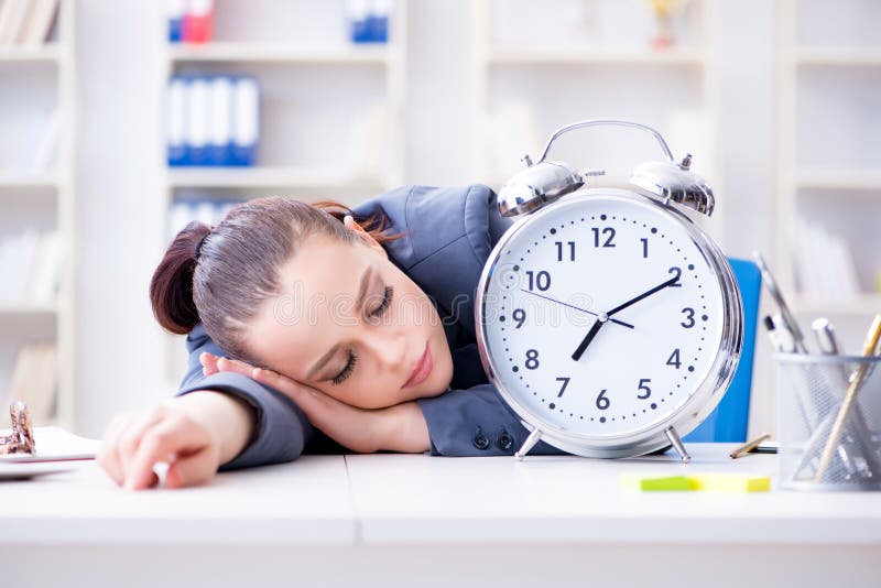 The Businesswoman in Time Management Concept Sleeping Stock Image ...