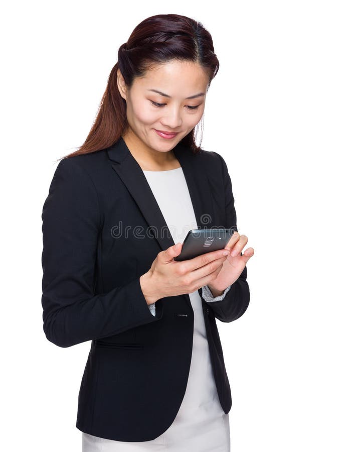 Businesswoman Touch Mobile Phone Stock Image - Image of asia, cellphone ...