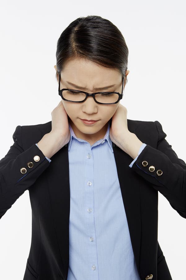 Businesswoman Touching Her Neck Stock Photo - Image of view, stressed ...