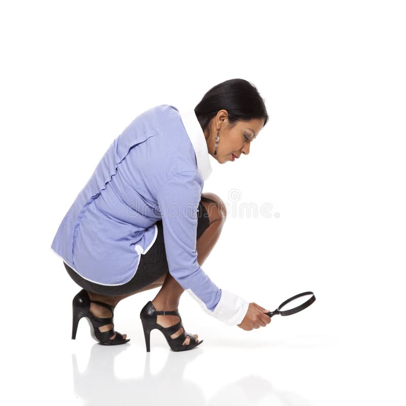 Businesswoman - Tracking with Magnifying Glass Stock Photo - Image of ...