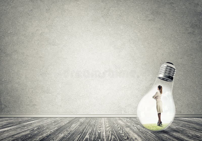 Businesswoman Trapped in Bulb Stock Photo - Image of businesswoman ...