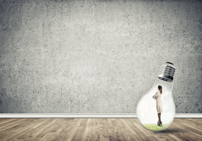 Businesswoman Trapped in Bulb Stock Photo - Image of inside, concept ...