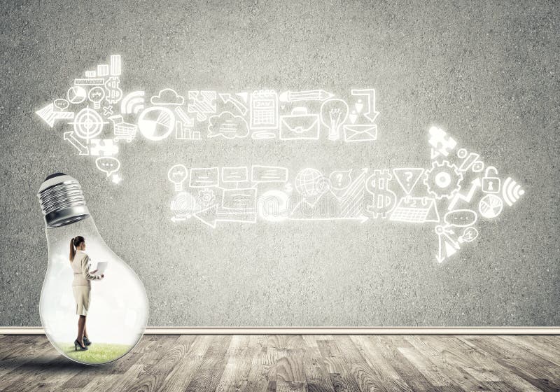 Businesswoman Trapped in Bulb Stock Image - Image of concrete, female ...