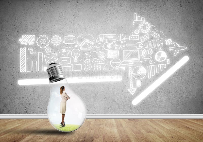 Businesswoman Trapped in Bulb Stock Photo - Image of business, genius ...
