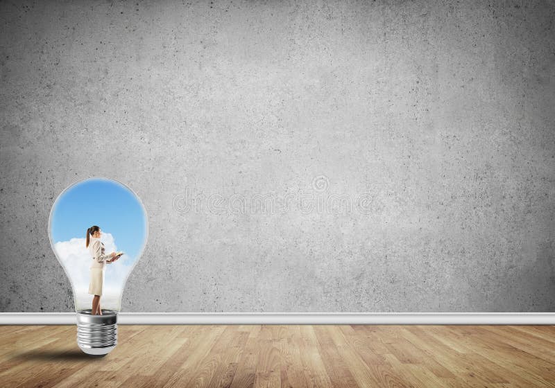 Businesswoman Trapped in Bulb Stock Photo - Image of inspiration, floor ...