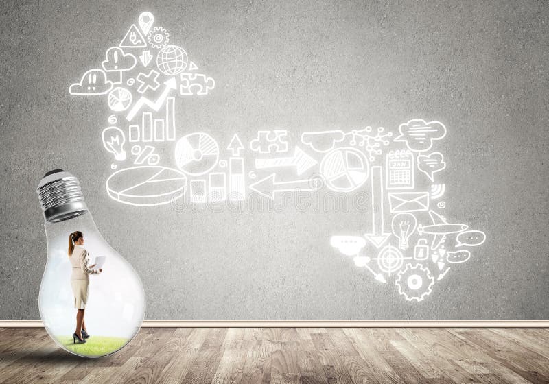 Businesswoman Trapped in Bulb Stock Photo - Image of energy, bulb: 83340416
