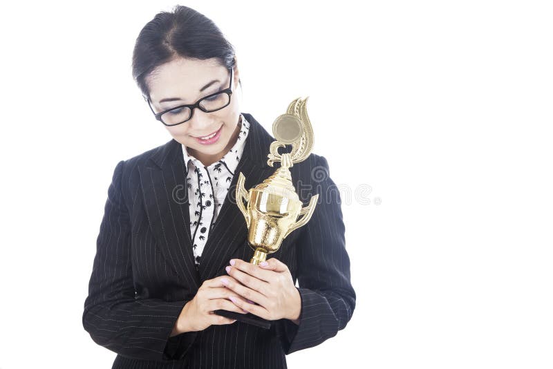 Businesswoman with trophy stock photo. Image of award - 26969854