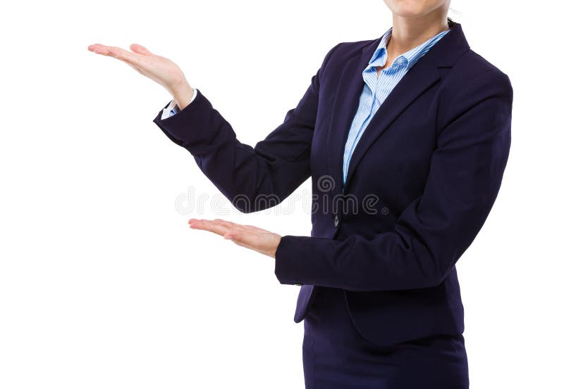 Businesswoman with Two Hand Presentation Stock Photo - Image of girl ...