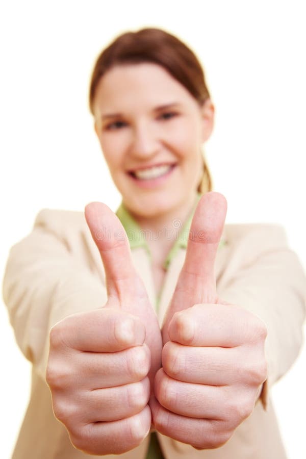 Businesswoman with Two Thumb Up Stock Photo - Image of performance ...
