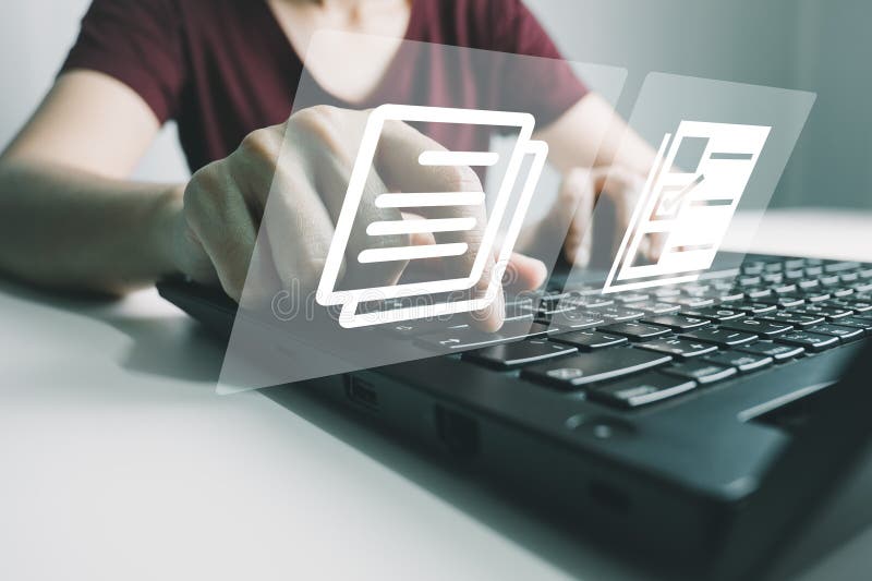 Businesswoman Use Finger Touch Screen Folder Manage File,online Data ...