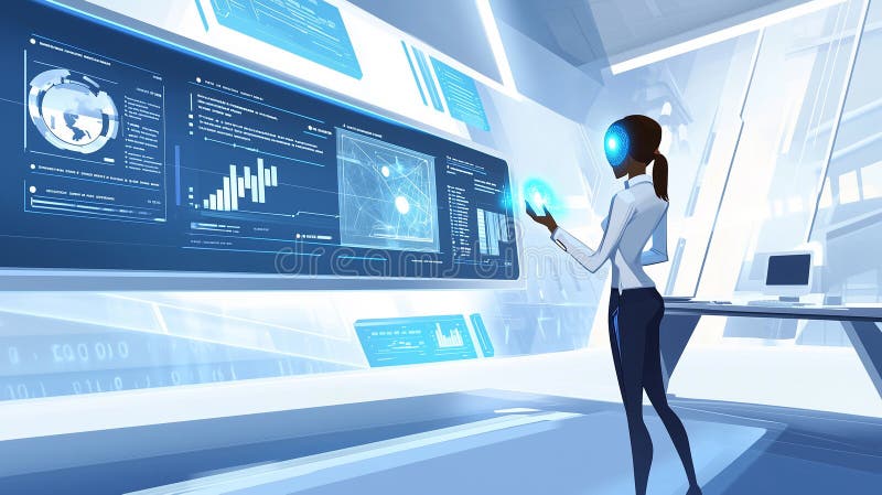 A Businesswoman Using an AI Assistant for the Work with AR Glasses on ...